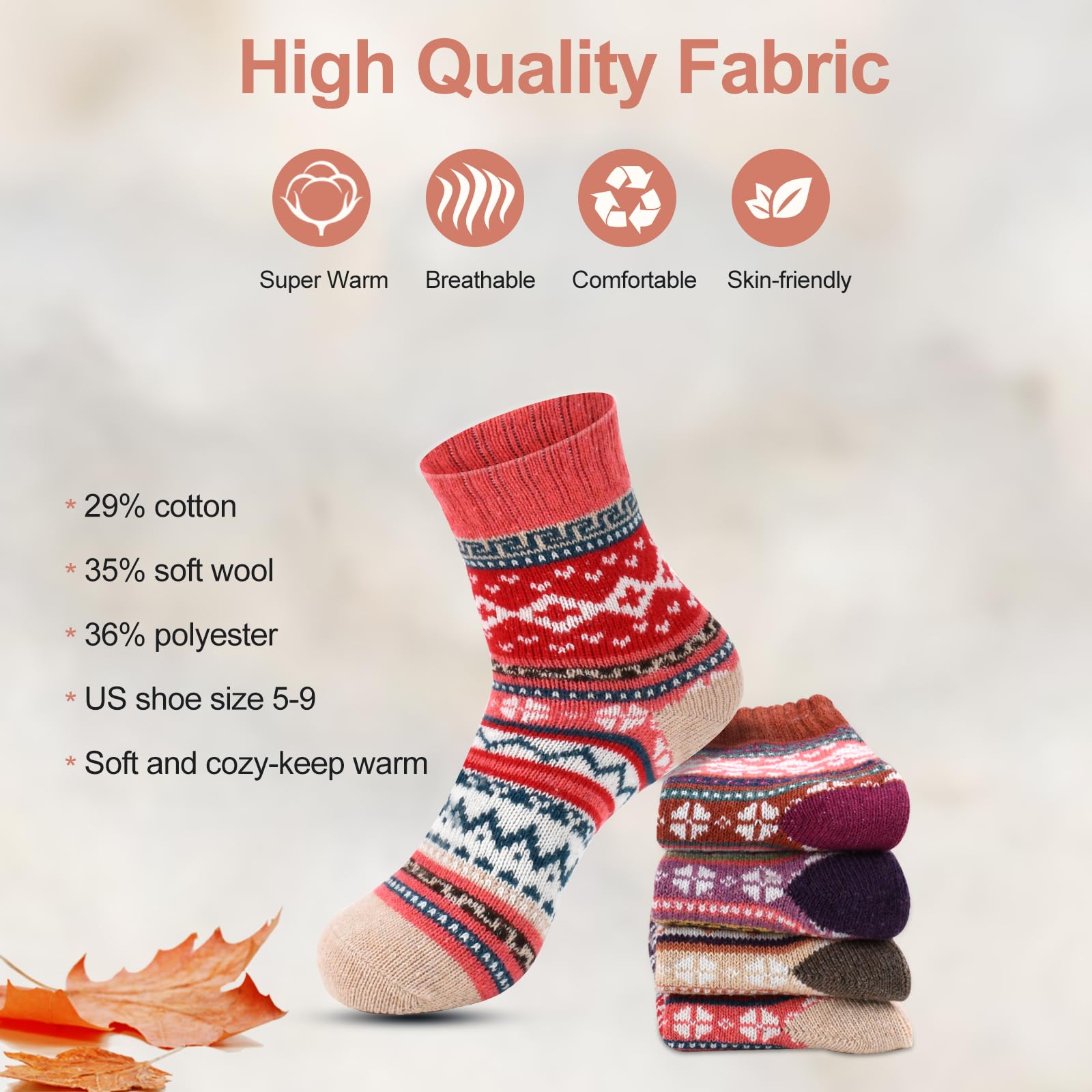 Womens Socks Winter Wool Socks Cozy Knit Warm Winter Socks for mountain climbing, Skiing and Christmas Gifts