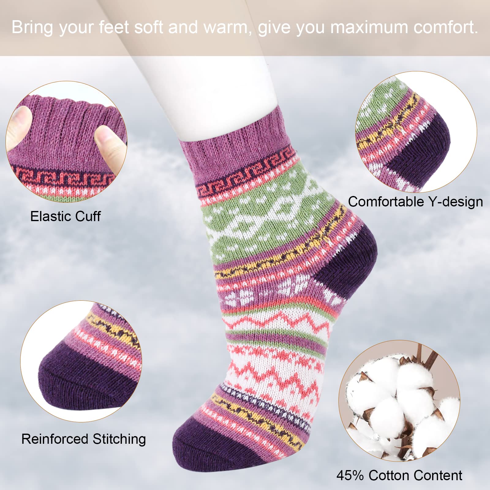 Womens Socks Winter Wool Socks Cozy Knit Warm Winter Socks for mountain climbing, Skiing and Christmas Gifts