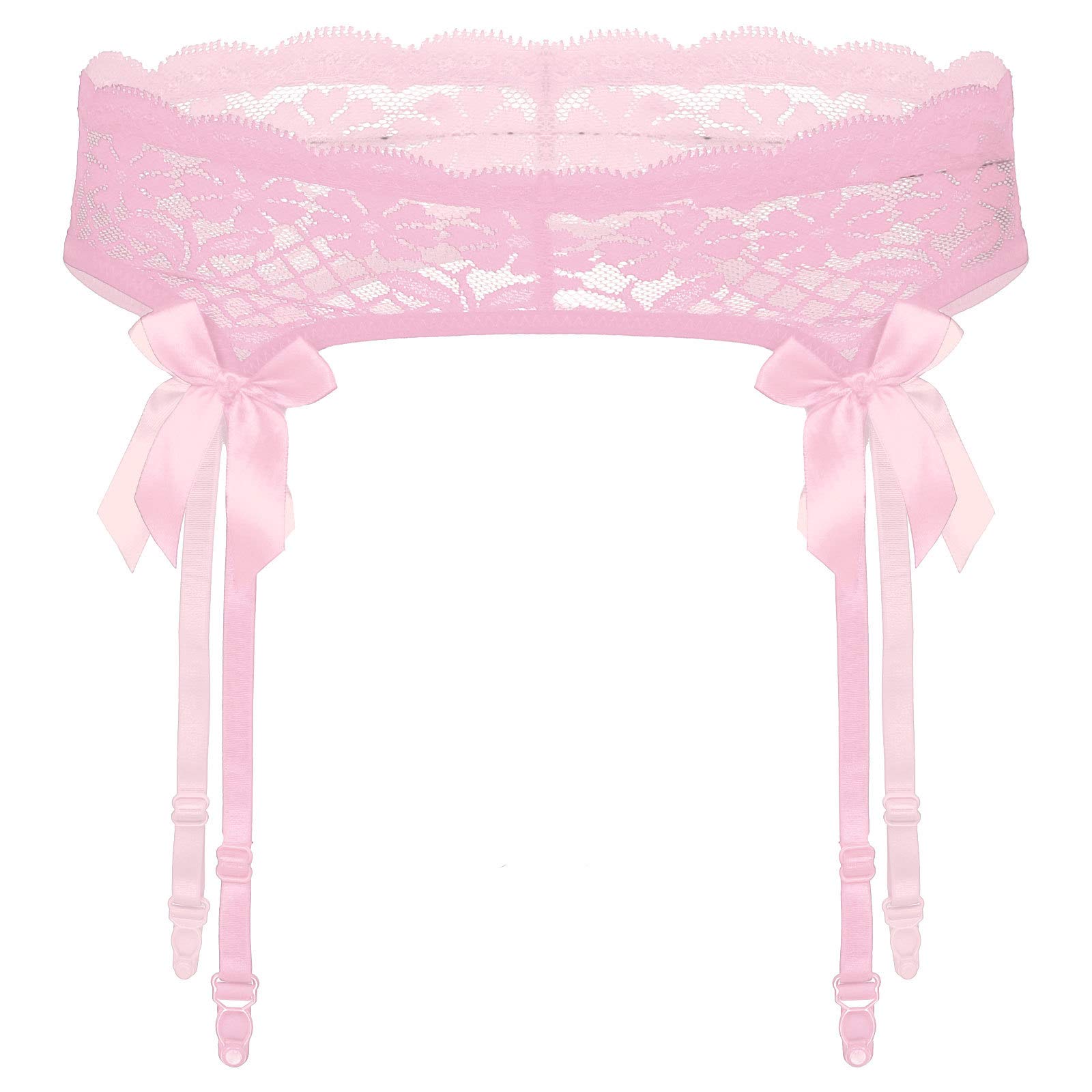 iiniim Men's Sissy Lace Ladies Thigh-Highs Stockings Garter Belts Temptation Suspender Underwear Pink One Size