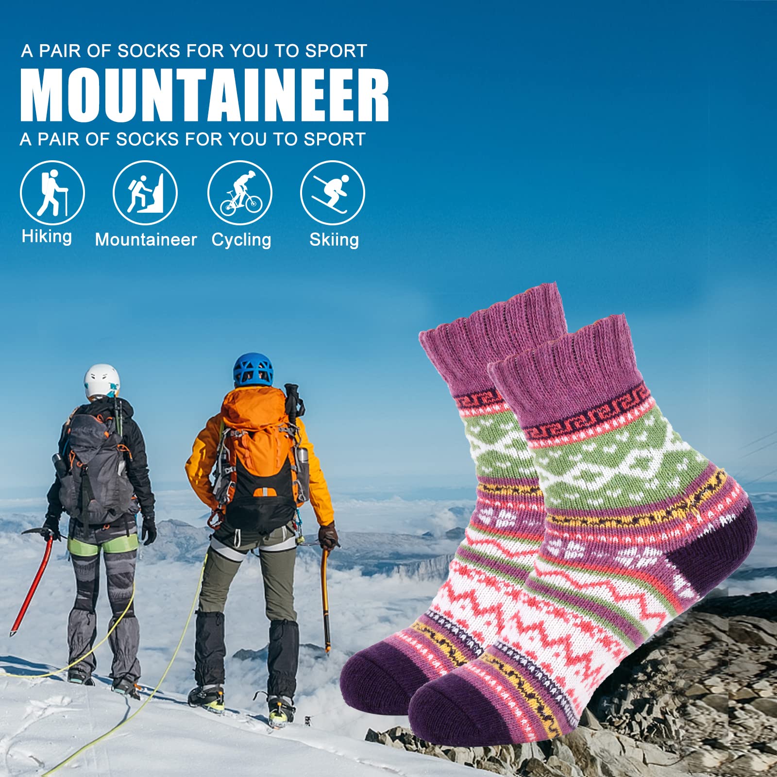 Womens Socks Winter Wool Socks Cozy Knit Warm Winter Socks for mountain climbing, Skiing and Christmas Gifts