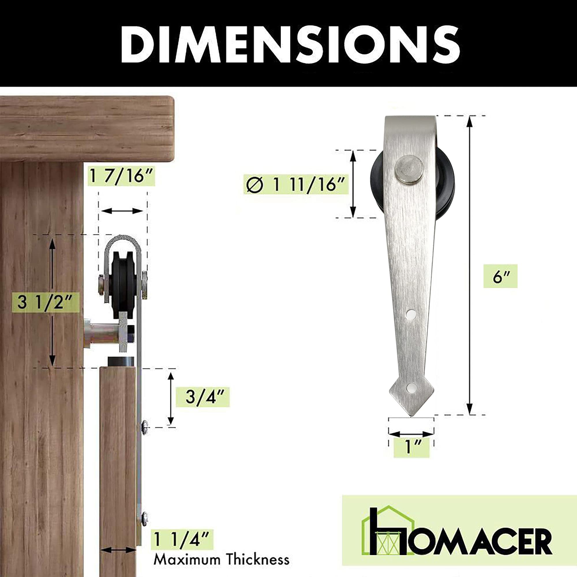 Homacer Mini Brushed Nickel Non-Bypass Sliding Barn Door Hardware Kit, for One/Single Door, 36-inch Long Flat Track, Arrow Design Roller, Cabinet TV Stand Console Use…