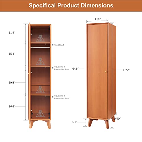 OKD Modern Storage Cabinet, 72" Tall Bathroom Cabinet with Adjustable Shelves, Wood Narrow Pantry for Home,Kitchen,Laundry,Utility Room, Hanging Rod Included (Cherry)