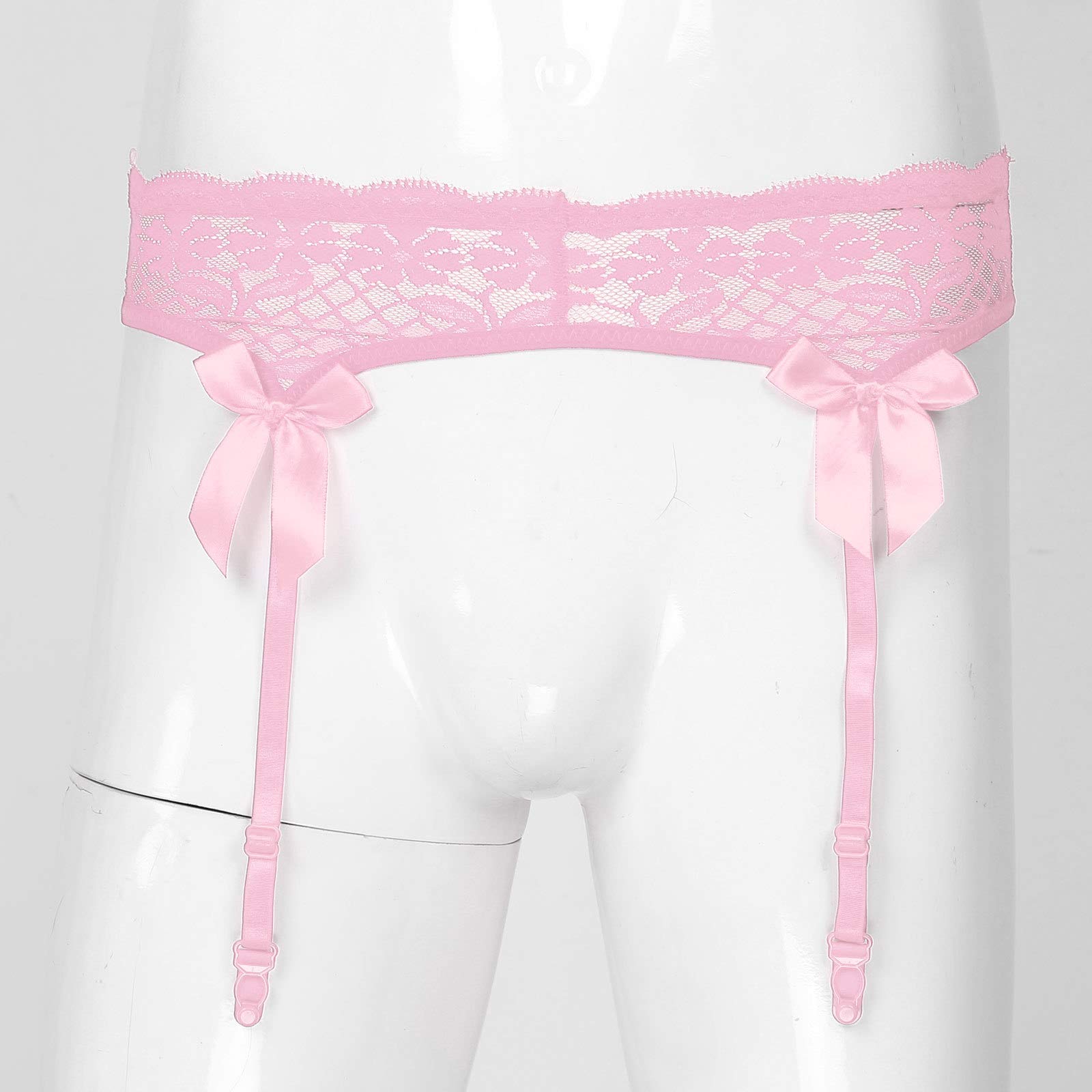 iiniim Men's Sissy Lace Ladies Thigh-Highs Stockings Garter Belts Temptation Suspender Underwear Pink One Size