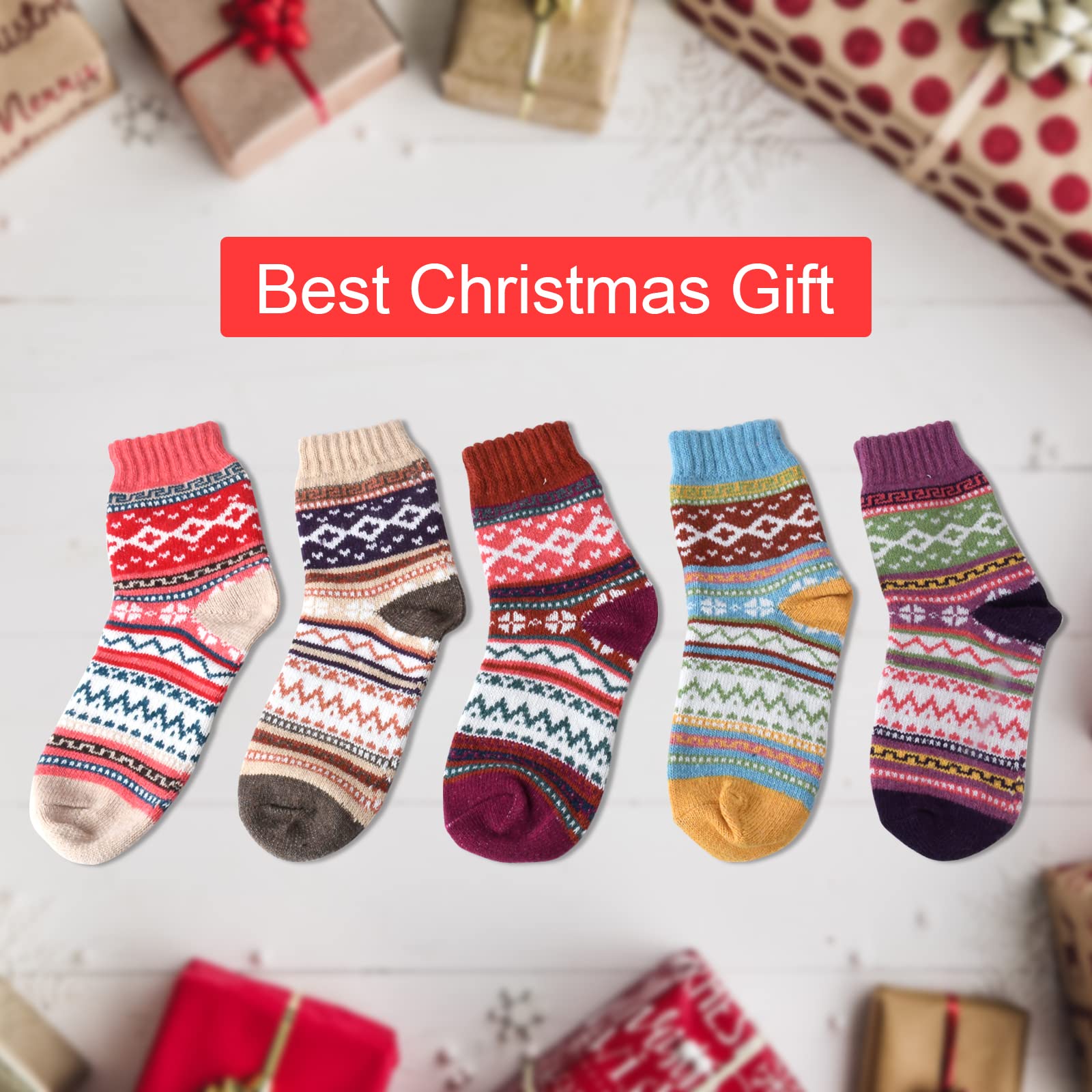 Womens Socks Winter Wool Socks Cozy Knit Warm Winter Socks for mountain climbing, Skiing and Christmas Gifts