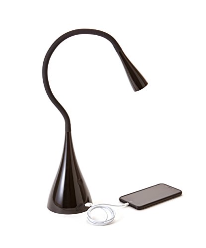 Newhouse Lighting Black Flexible Touch Sensor Switch Energy-Efficient LED Goose Neck Desk Lamp in 3000K Warm White Color Temperature with USB 2.1A Charging Port​​