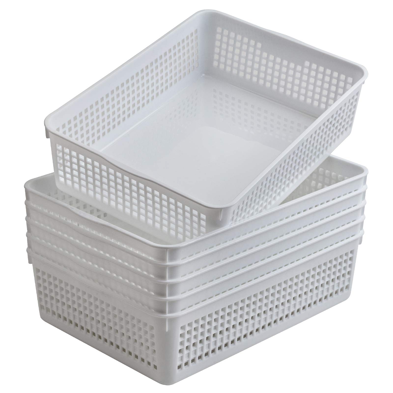 Aebeky A4 Size Plastic Paper Storage Trays,Desktop File Organizer Baskets,6-Packs (White)