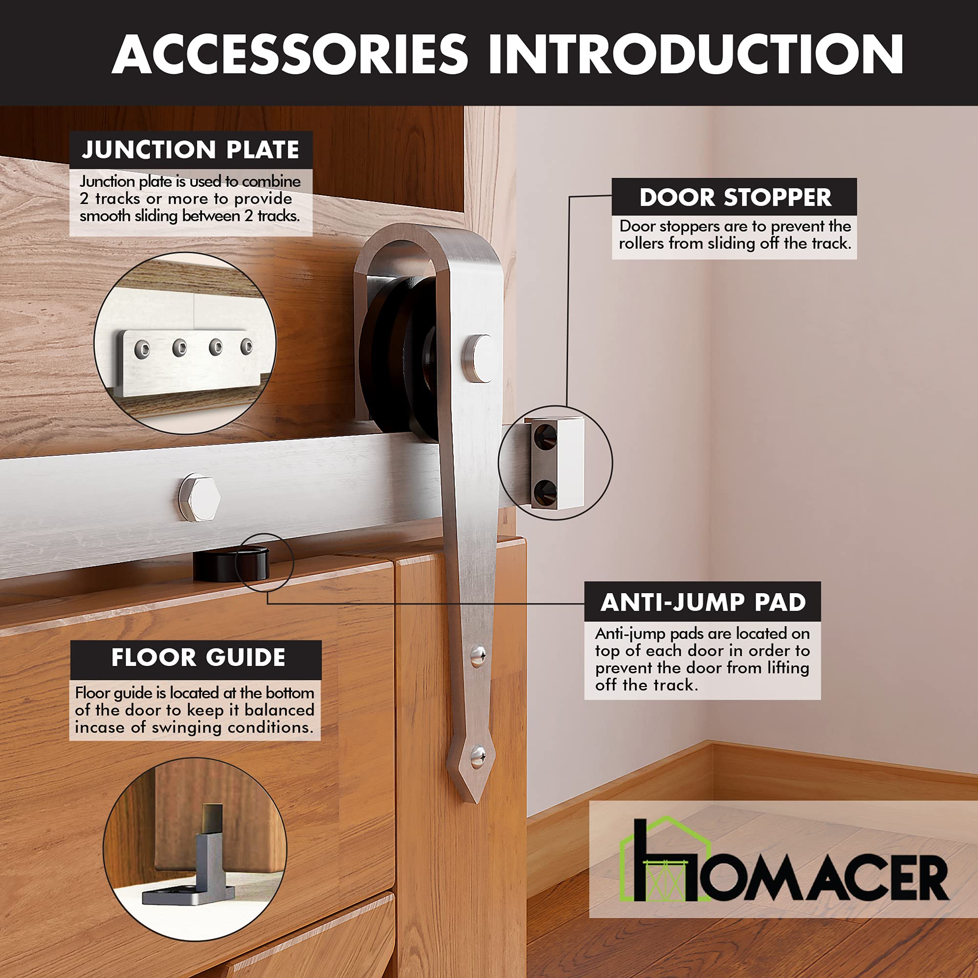 Homacer Mini Brushed Nickel Non-Bypass Sliding Barn Door Hardware Kit, for One/Single Door, 36-inch Long Flat Track, Arrow Design Roller, Cabinet TV Stand Console Use…