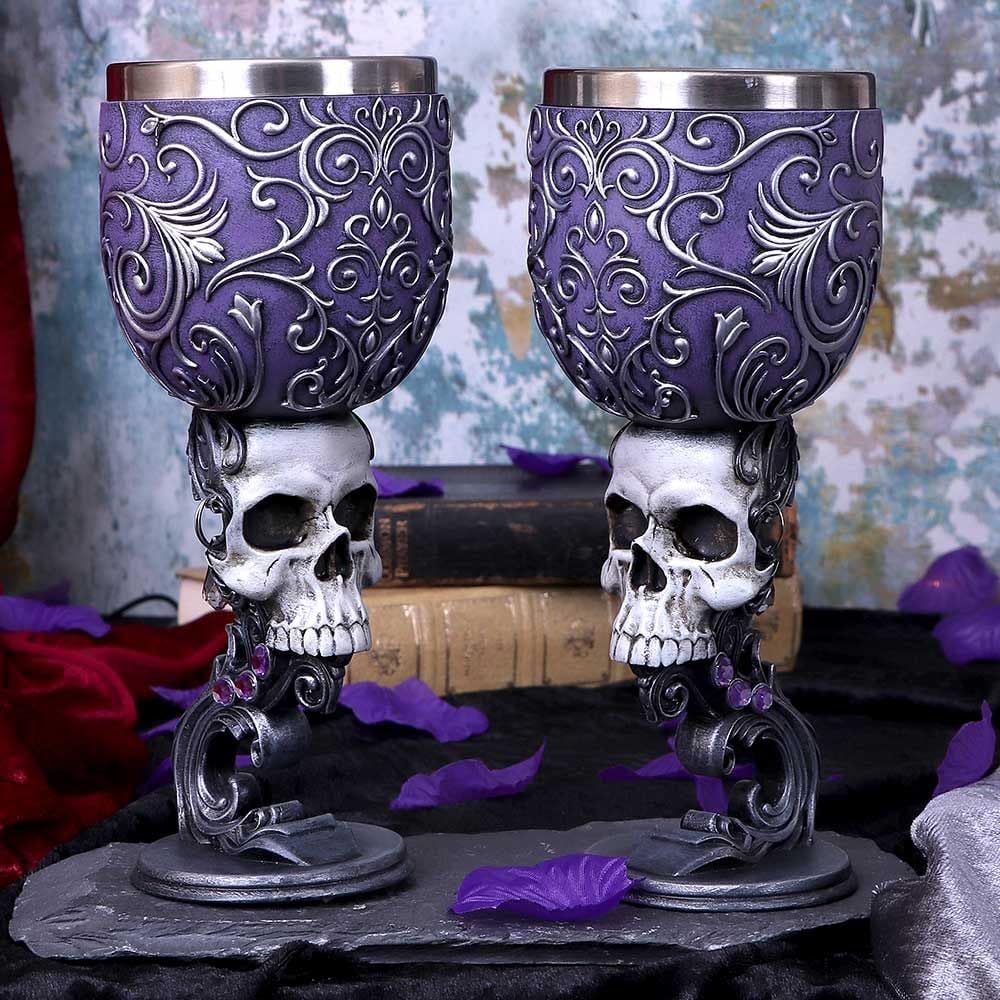 Nemesis Now B5168R0 Deaths Desire Twin Skull Heart Set of Two Goblets, Purple, 18.5cm