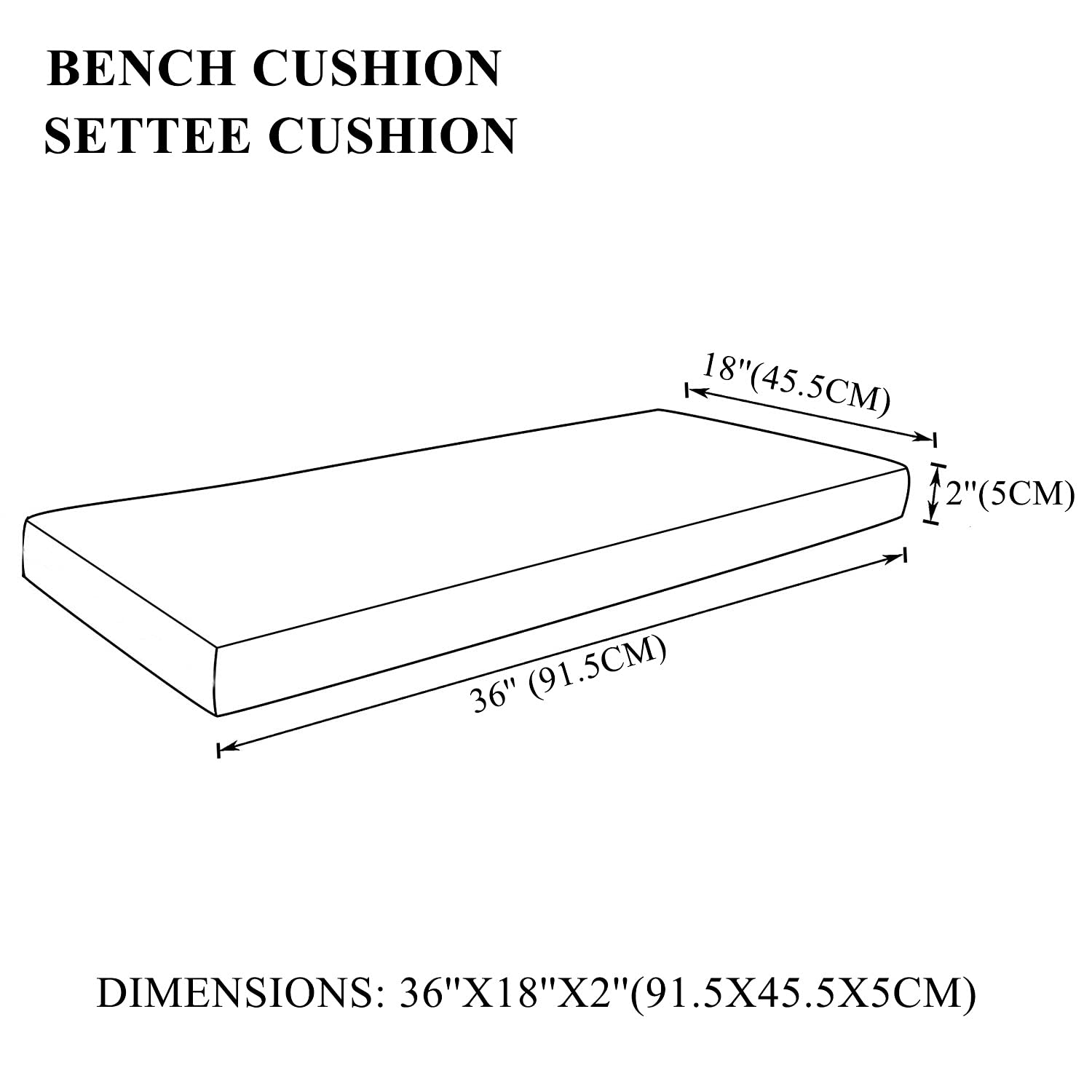 Bench Seat Memory Foam Chair Pads Non-Slip Rubber Back Indoor Swing/Settee Cushion 36 x 18 inch