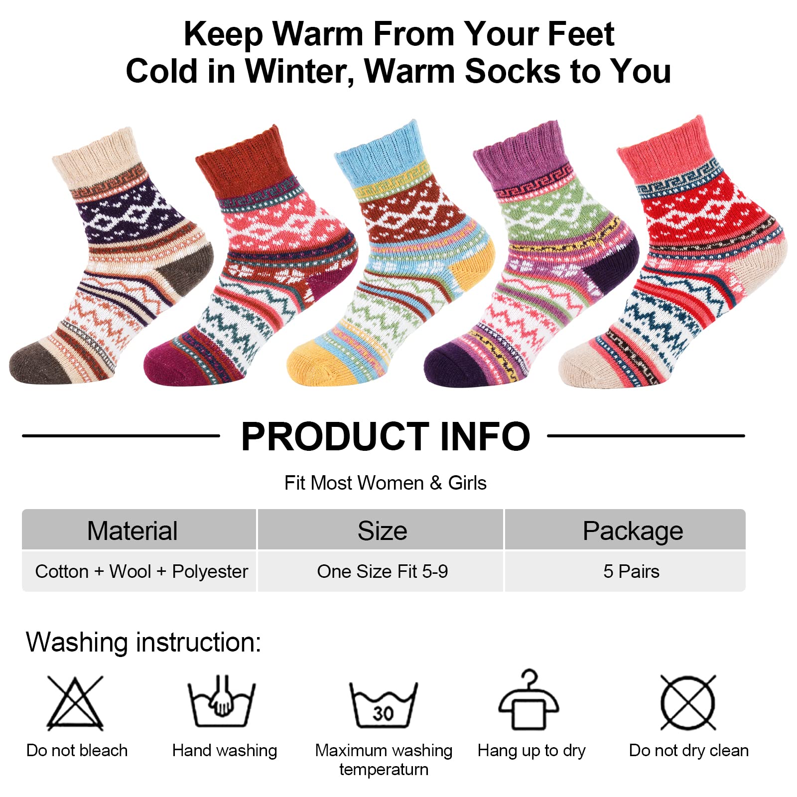 Womens Socks Winter Wool Socks Cozy Knit Warm Winter Socks for mountain climbing, Skiing and Christmas Gifts