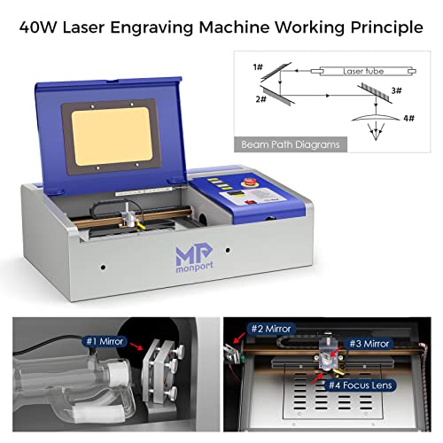 Monport 40W Laser Engraver, 40W Lightburn (8" X 12") CO2 Laser Engraver & Cutter with Red Dot Guidance, 3 LED Monitor Display and Water Cooling System