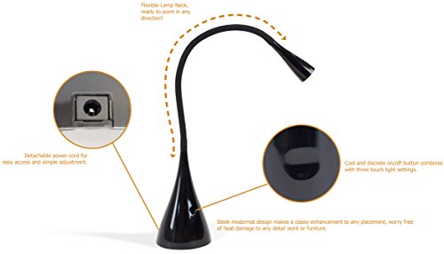 Newhouse Lighting Black Flexible Touch Sensor Switch Energy-Efficient LED Goose Neck Desk Lamp in 3000K Warm White Color Temperature with USB 2.1A Charging Port