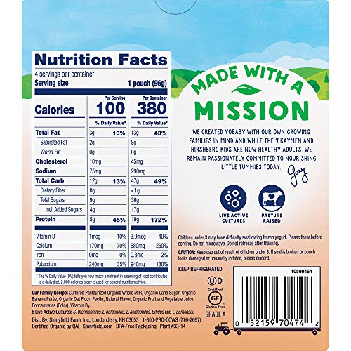 Stonyfield Organic YoBaby Whole Milk Banana & Oat Yogurt Pouches for Babies 6 Months & Older, 3.4 oz., 4 Ct