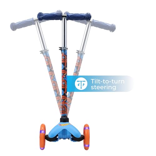 Hot Wheels Self Balancing Kick Scooter with Light Up Wheels, Extra Wide Deck, 3 Wheel Platform, Foot Activated Brake, 75 lbs Limit, Kids & Toddlers Girls or Boys, for Ages 3 and Up