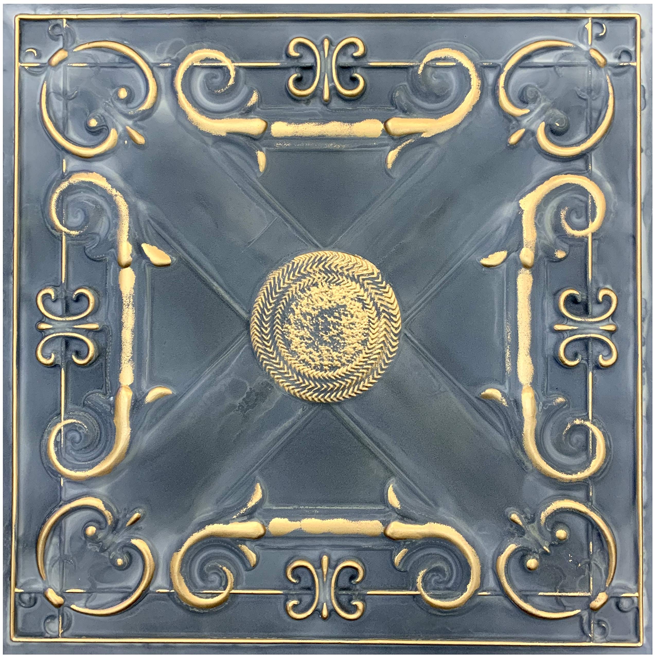 TD22 Smocked Gold Faux Tin Ceiling Tile Pack of 10 2'X2' Tiles (~ 40 sq.ft). Easy to Install PVC Panels. Gorgeous Antique Vintage Look Ceiling. Great for Glue up/Drop in Installation.