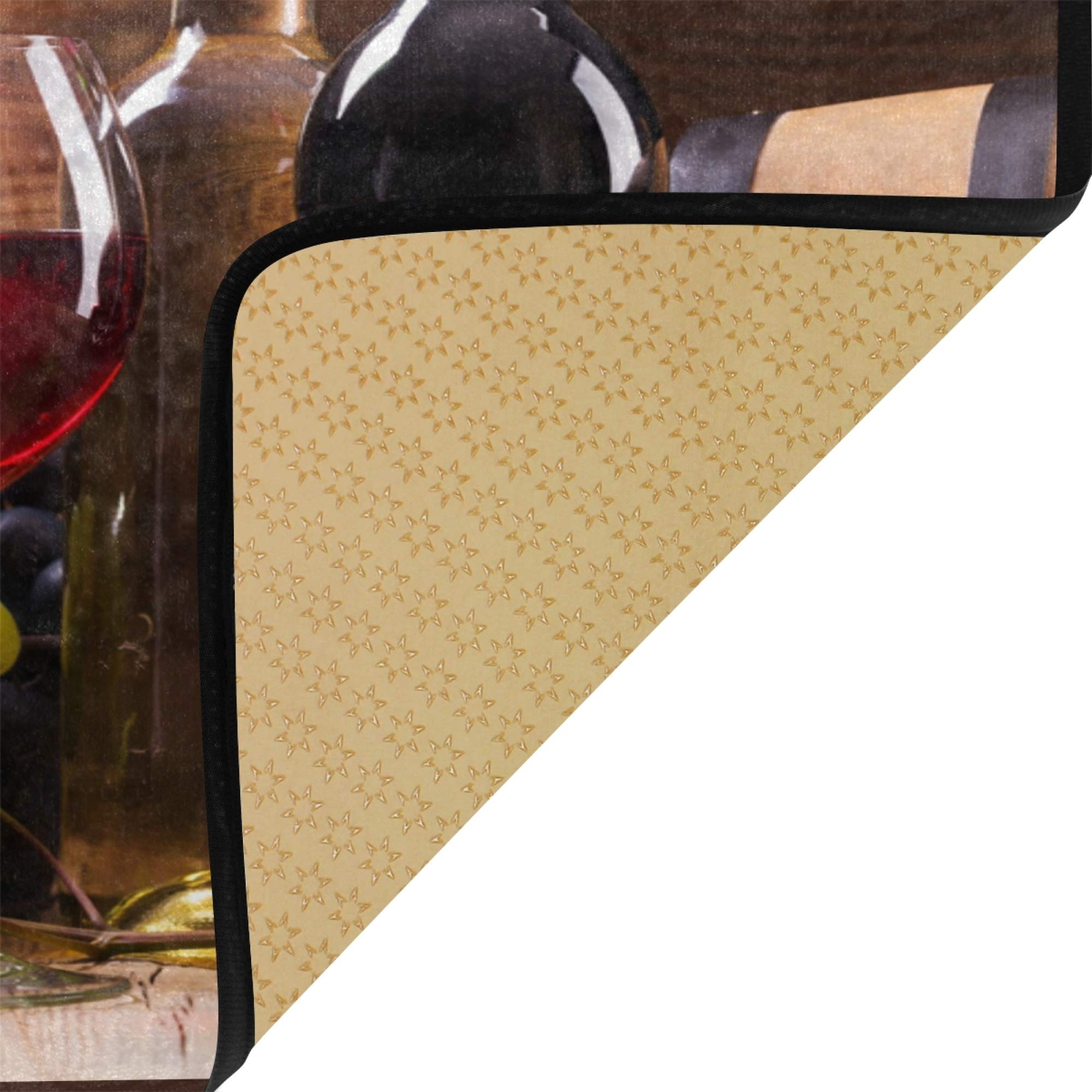 Glasses of Red and White Wine Kitchen Rugs Grapes Wooden Bath Rug Runner Comfort Mat Non-Slip Doormats Carpet for Bathroom Indoor 39" X 20"
