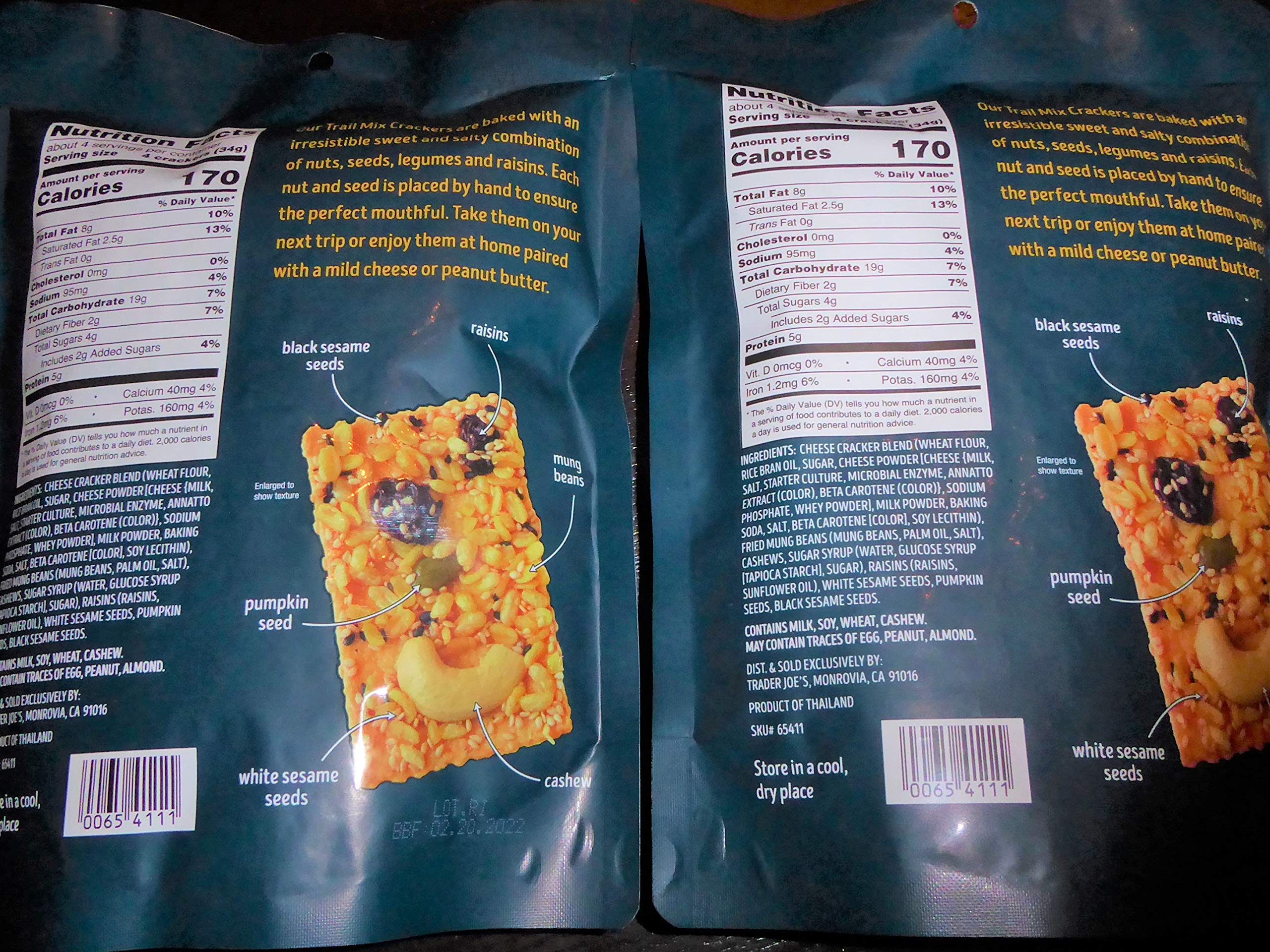 Trader Joe's Trail Mix Crackers with Mung Beans, Seeds, Cashews, Raisins & Cheese - Great Snack - Perfect Texture! (2 Pack) 4.5oz Each