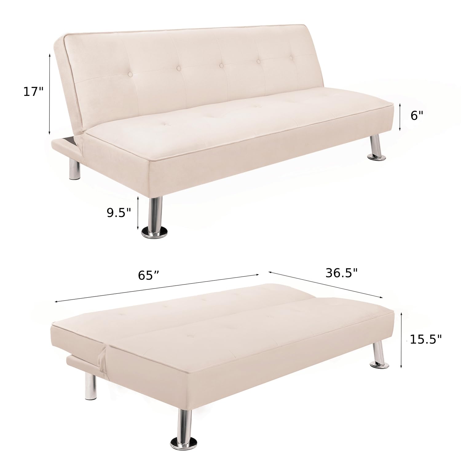 GUNJI Futon Sofa Bed Modern Collection Convertible Fabric Sofa Futon Couch Bed Folding Recliner for Living Room (Beige)