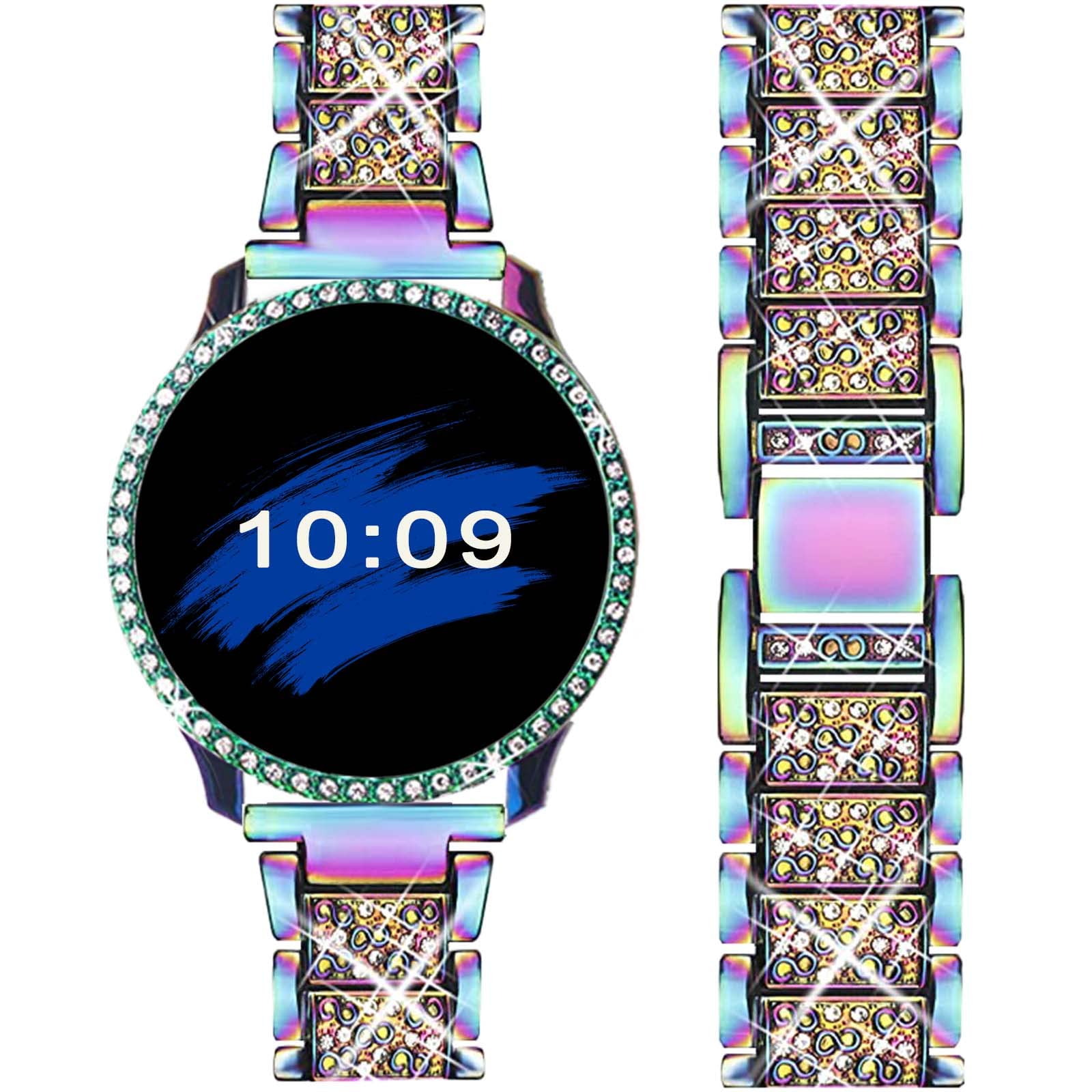 Mosonio Compatible with Samsung Galaxy Watch FE 2024 40mm/ Galaxy Watch 5 Band / Samsung Galaxy Watch 4 Band , 20 mm Black Bling Galaxy Watch Band with 40 mm Cover Case, Jewelry Metal Wristband for Women（Colorful,40 mm）