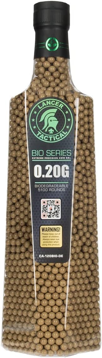 Lancer Tactical Biodegradable Airsoft BBS Premium Polished 6mm-5,100 Count-Certified (Dark Earth, 0.20g)