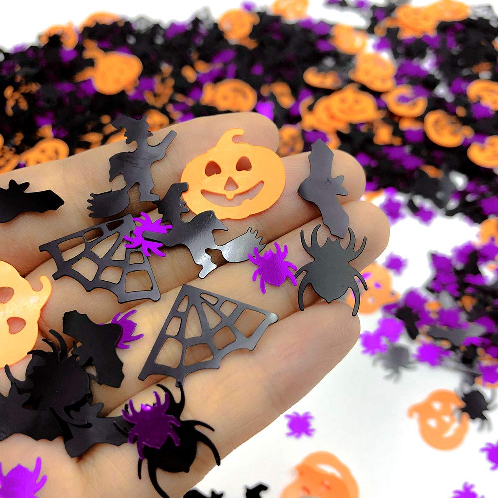 Halloween Confetti | Glitter Confetti Sprinkles for Party Table Scatters Decoration | Pumpkin Bat Witch Spider Confetti for Party Supplies | Metallic Foil | 45g 1.6OZ 1100Pcs