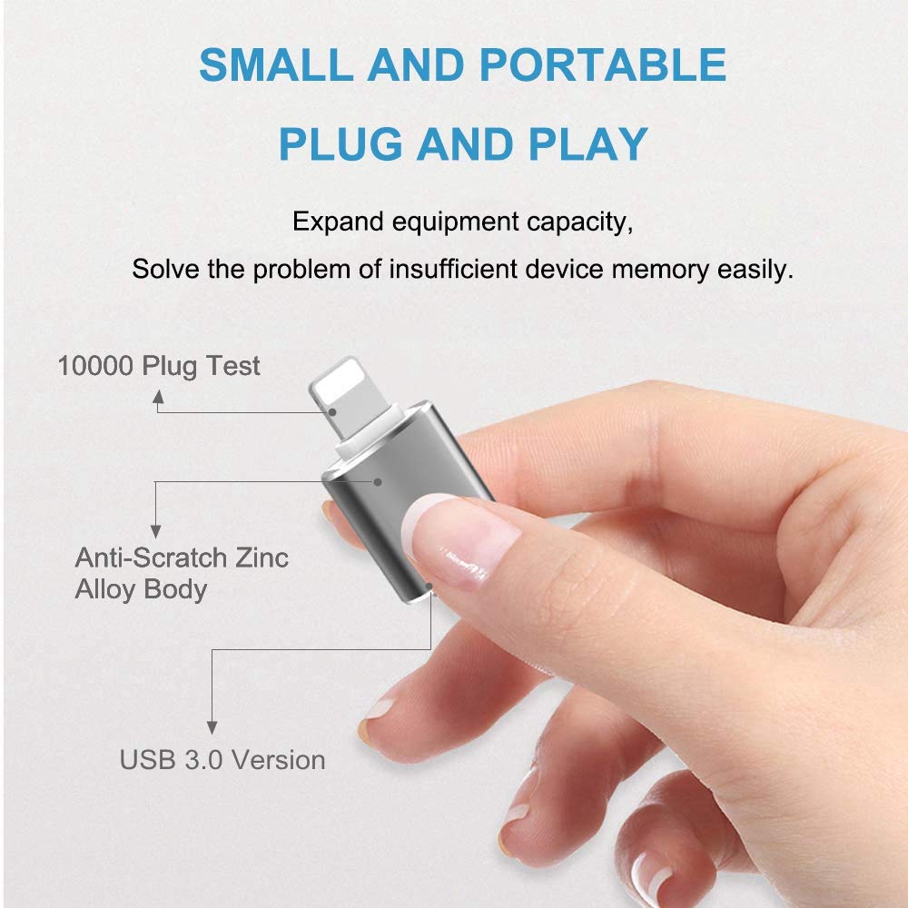 rosyclo Lightning to USB3 Adapter, MFi Certified USB OTG Data Sync Converter Compatible iPhone 12/11/X/8/7/6/iPad, Camera, Card Reader, USB Flash Drive, MIDI Keyboard, Mouse iOS 9.2-14+ Silver