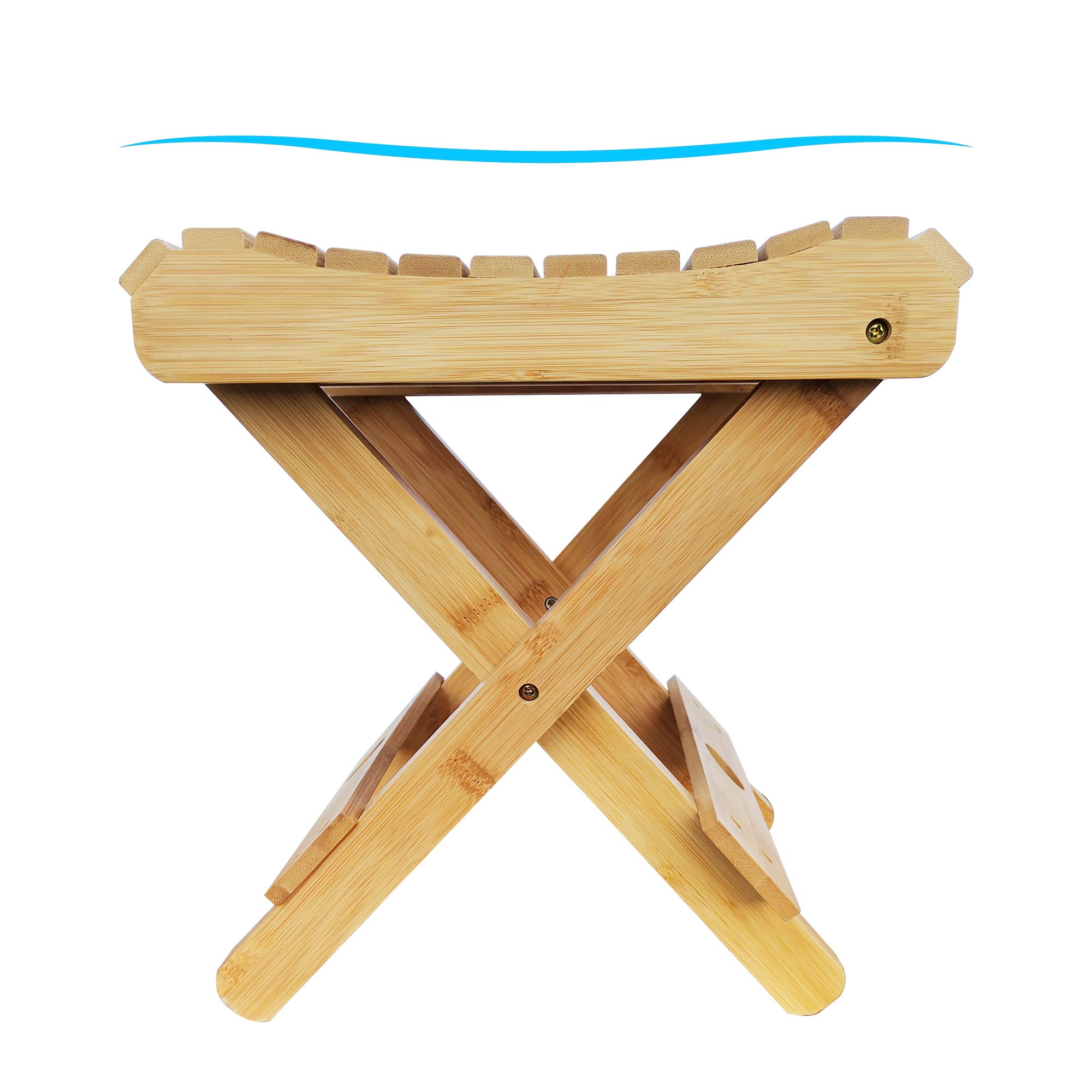 TripDock 12 Inch High Natural Bamboo Folding Stool for Shaving/Shower/Foot Rest/Outside Fishing Chair, Fully Assembled (Natural)