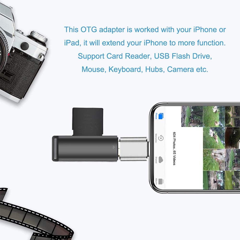 rosyclo Lightning to USB3 Adapter, MFi Certified USB OTG Data Sync Converter Compatible iPhone 12/11/X/8/7/6/iPad, Camera, Card Reader, USB Flash Drive, MIDI Keyboard, Mouse iOS 9.2-14+ Silver
