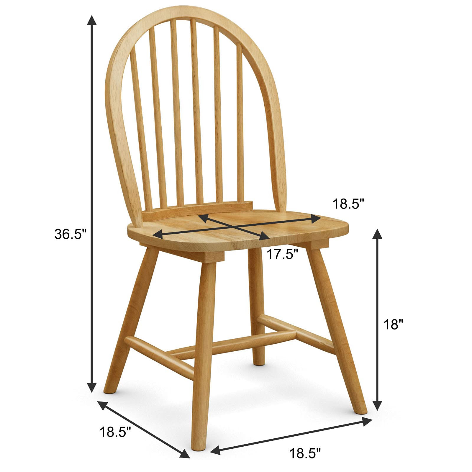 Giantex Wood Dining Chairs Set of 2, Windsor Chairs with Solid Wood Legs, High Spindle Back, H-Shaped Crossbars, Vintage Country Farmhouse Style Wooden Side Chairs