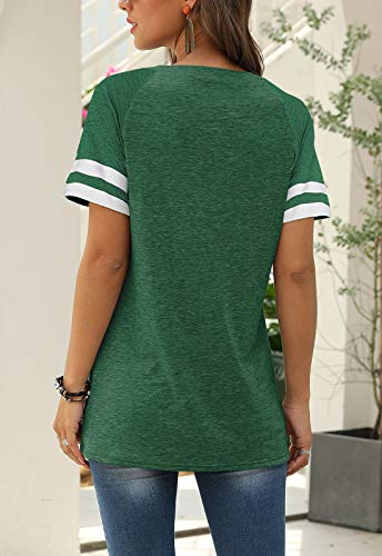 Adibosy Women Summer Casual Shirts: Short Sleeve Striped Tunic Tops - Womens Loose Round Neck Tee Tshirt Blouses Green M