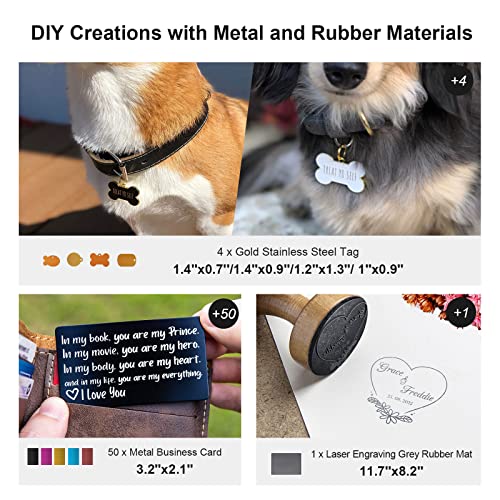 201 Pcs Engraving Material Box, DEWALLIE DIY Materials for Laser Engraver, Co2 & Diode Laser Engraving and Cutting Machine, Including Acrylic Sheet, Slate Coaster, Dog Tag, Metal Business Card