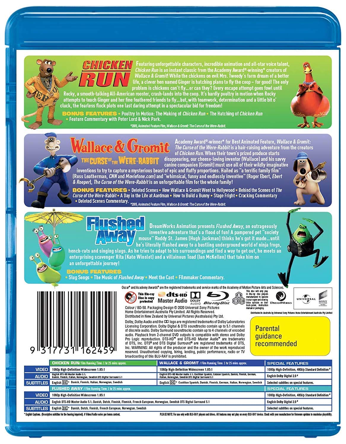 Chicken Run / Wallace & Gromit: The Curse of the Were-Rabbit / Flushed Away (3 Film Collection)