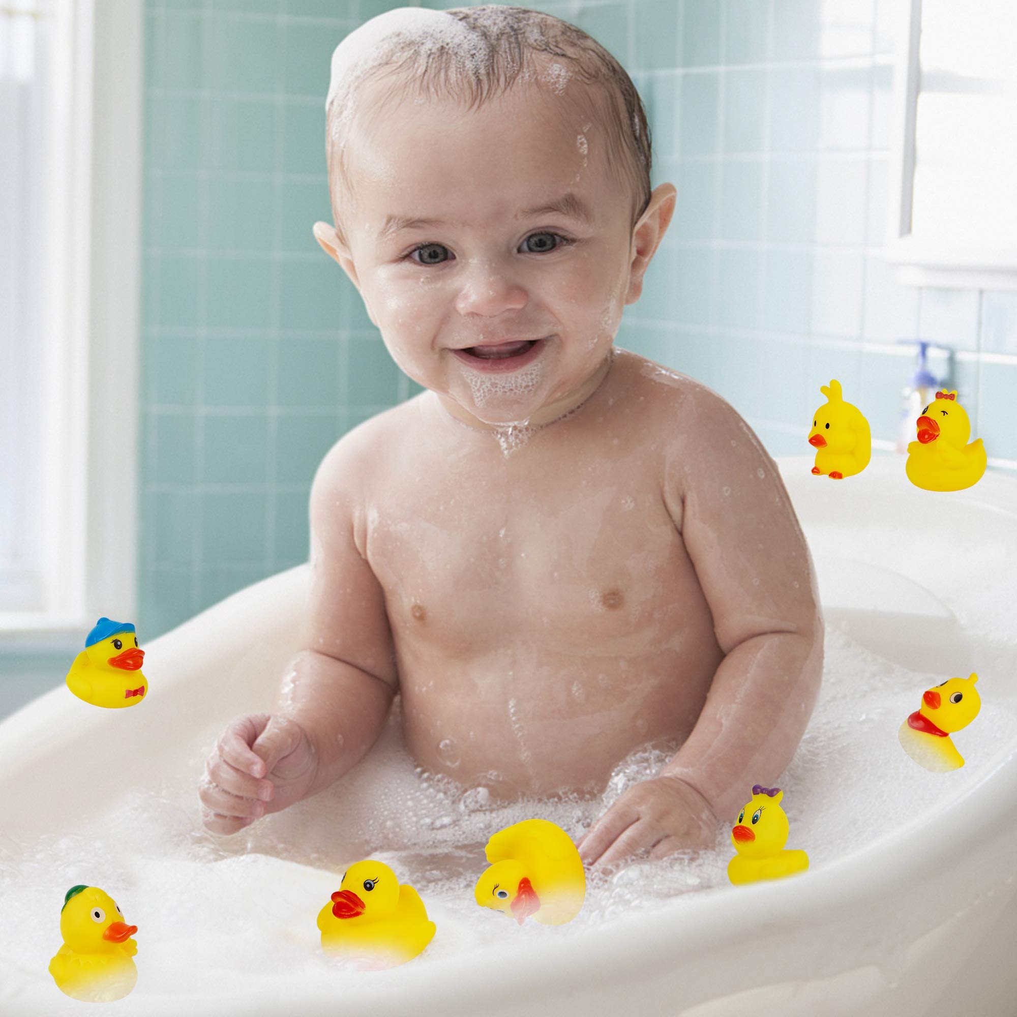 Cllayees Set of 15 Duck Bath Toy Rubber Duckies, 2 Inches Bathtub Duck Set Squeak Rubber Floating Duck Baby Shower Bath Tub Pool Toys