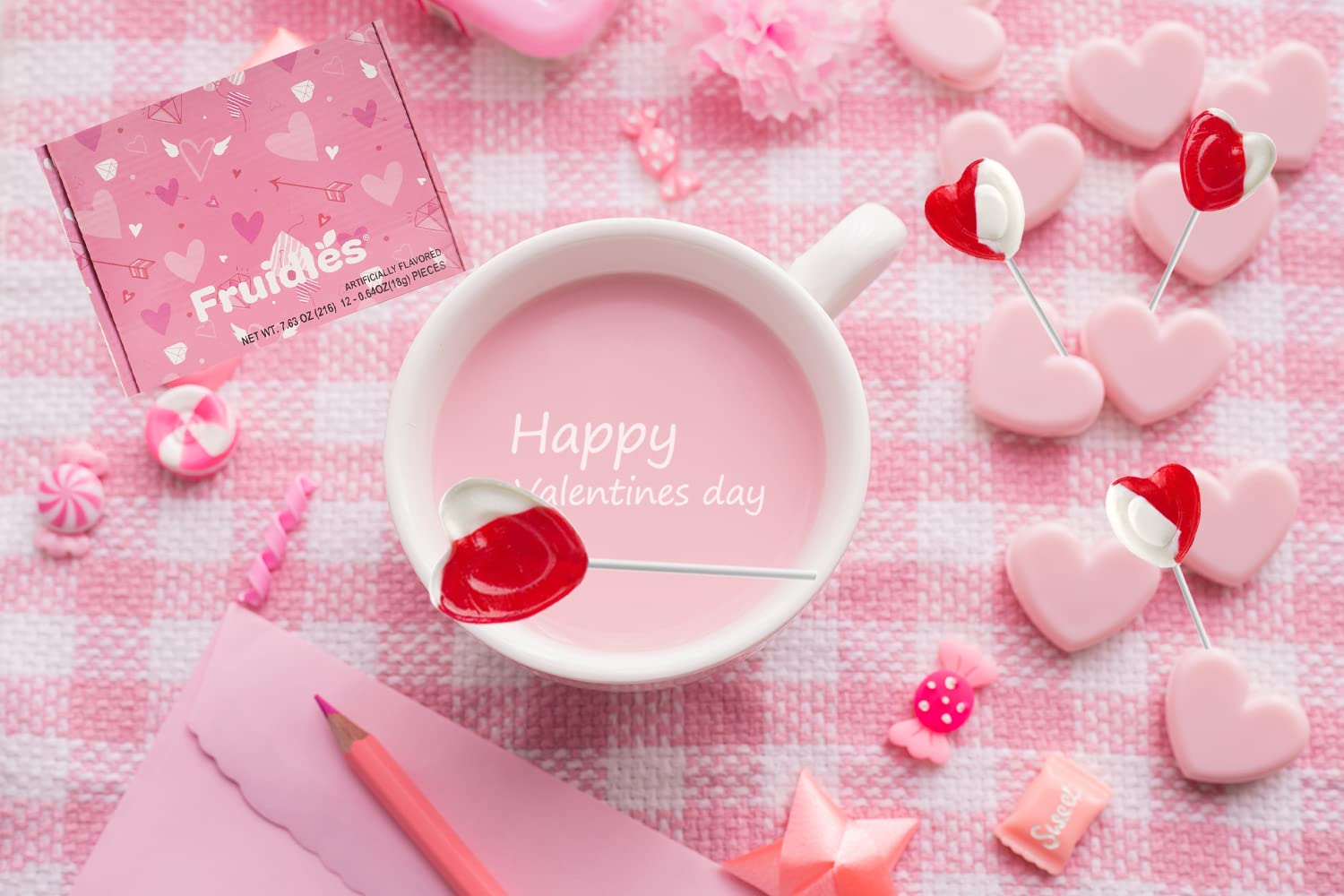 Lollipops Red Heart Shaped Strawberry N' Cream Flavored, 12 Lollipops, Individually Wrapped