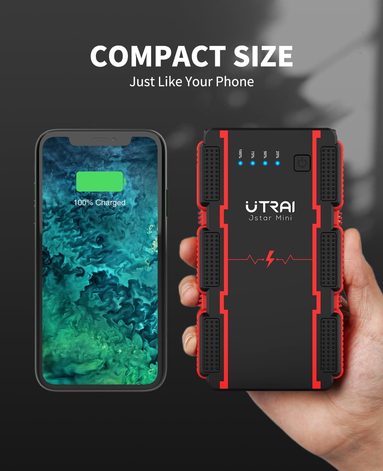 UTRAI Portable Car Jump Starter,1000A Peak 13800mAh Car Battery Jump Starter Pack JS-Mini (Up to 7.5L Gas and 5.5L Diesel Engine),12V Auto Battery Booster,Lithium Jump Box with LED Light/USB QC3.0