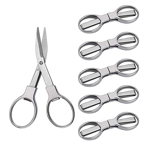 6 Pcs Folding Scissors, PIVHWIR Stainless Steel Portable Telescopic Scissors Safety Travel Trip Scissors for Home Camping Office