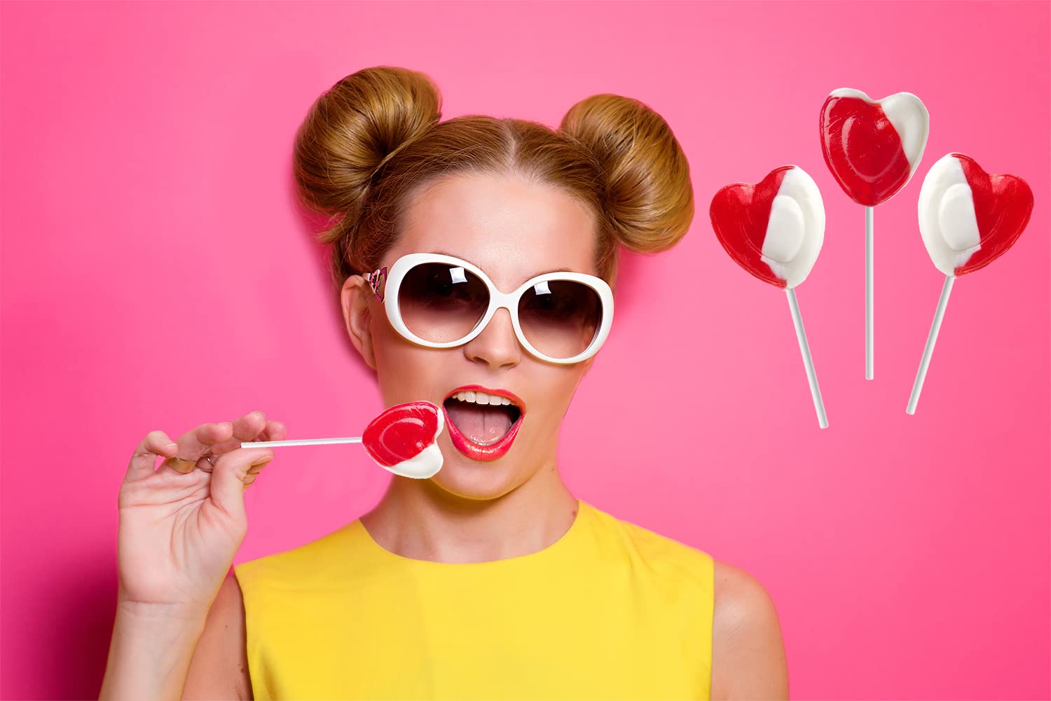 Lollipops Red Heart Shaped Strawberry N' Cream Flavored, 12 Lollipops, Individually Wrapped