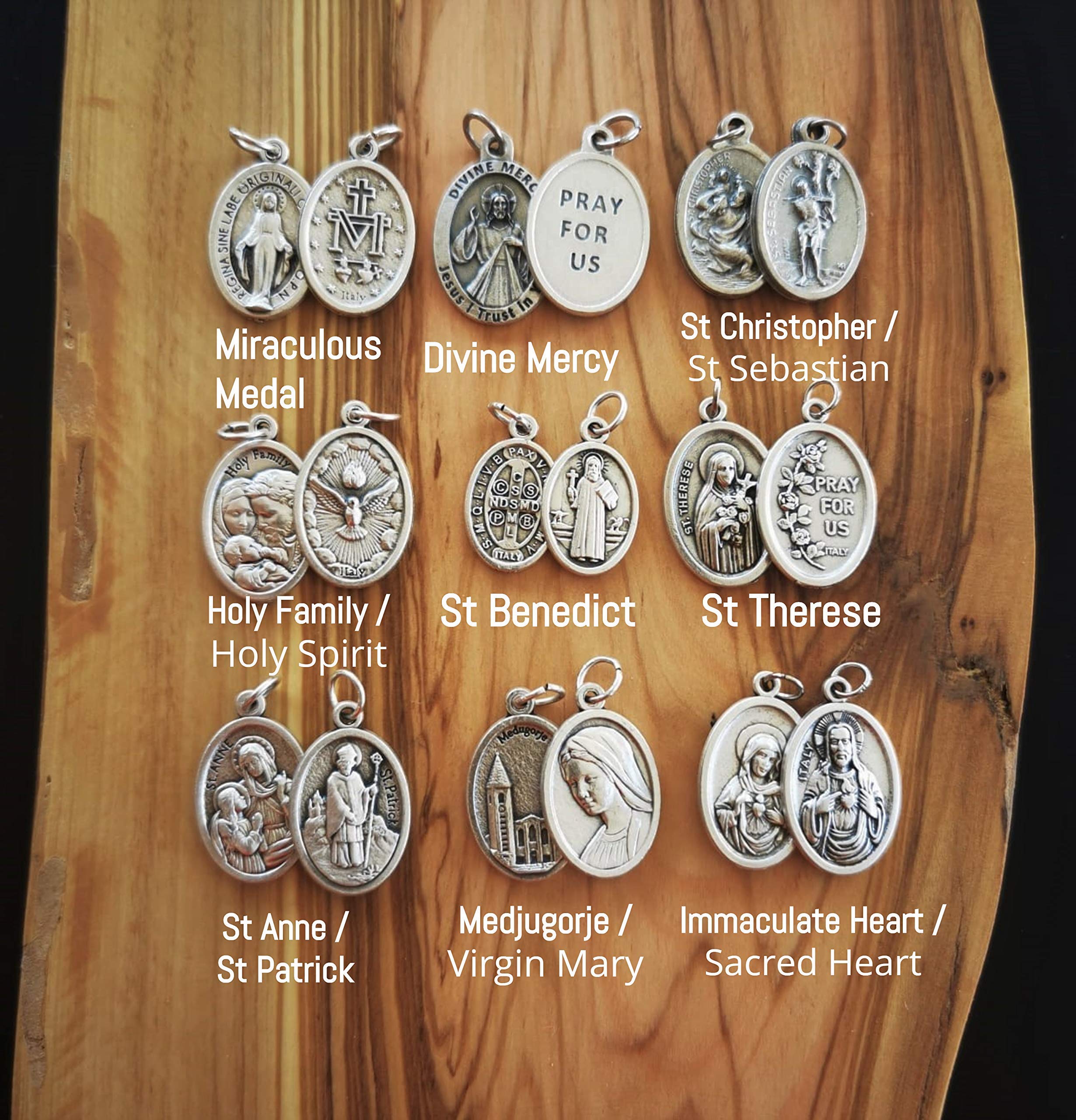 Custom Backpack Name Tags with Catholic Saint Medals - Personalized Bag Nametag