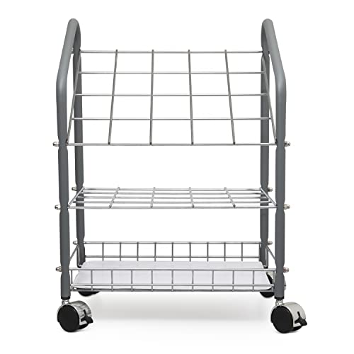 Sherfire Wire Roll File with Casters - 20 Slots, Matte Gray Steel Trolley for Large Documents - Complete with All Assembly Parts and Bright Sticky Notes