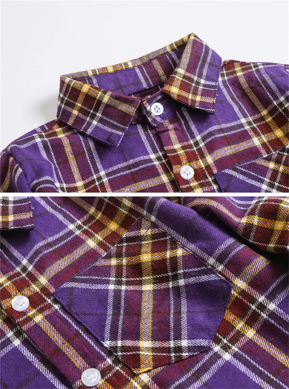 SANGTREE Mens Long Sleeves Flannel Plaid Button Down Shirt Tops Big & Tall, Purple, Medium