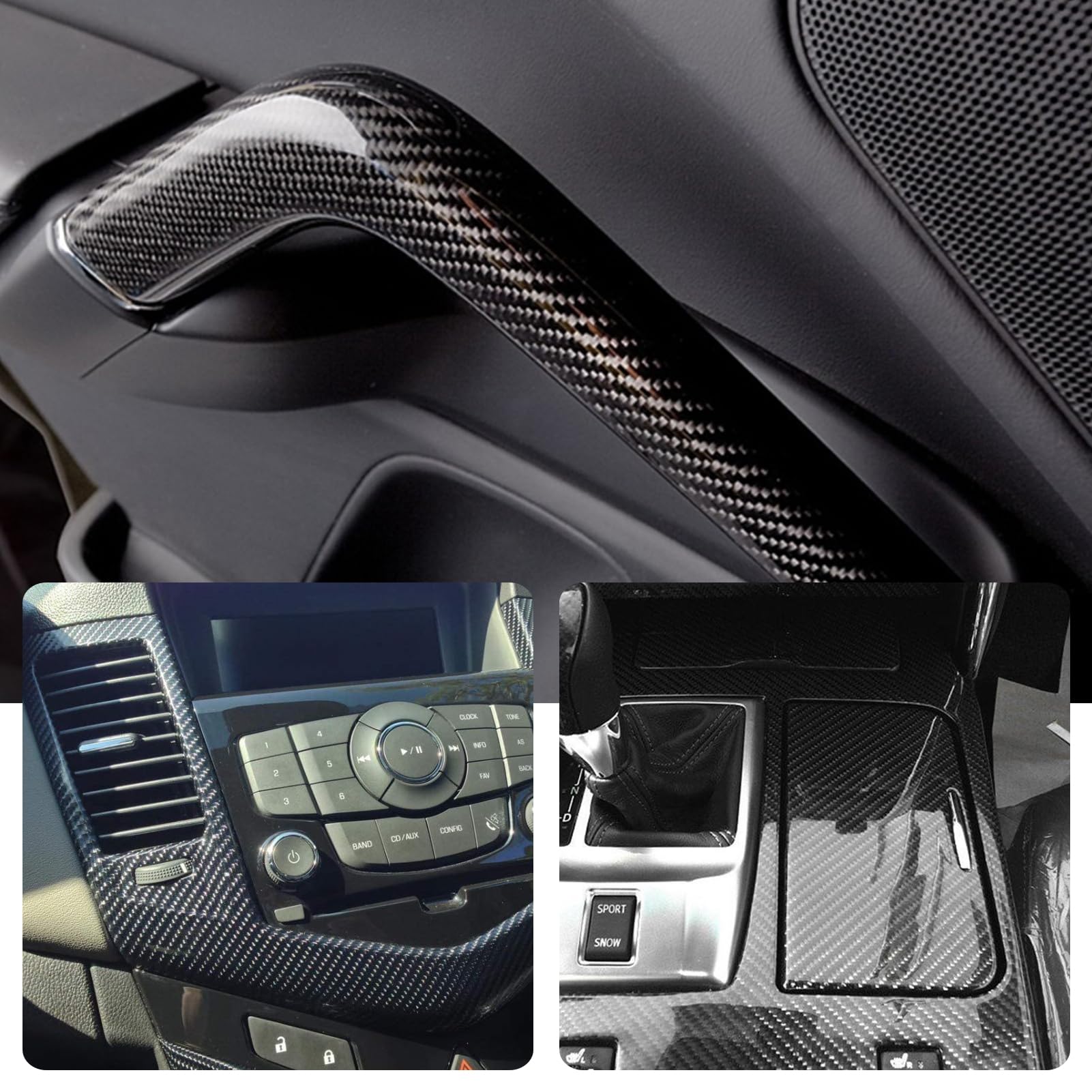 6D Carbon Fiber Vinyl Self Adhesive Film, High Gloss Black Carbon Fiber Vinyl Wrap Sticker Wrap Roll with Air Bubble (1ft x 5ft)