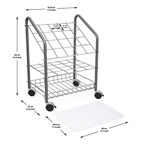 Sherfire Wire Roll File with Casters - 20 Slots, Matte Gray Steel Trolley for Large Documents - Complete with All Assembly Parts and Bright Sticky Notes