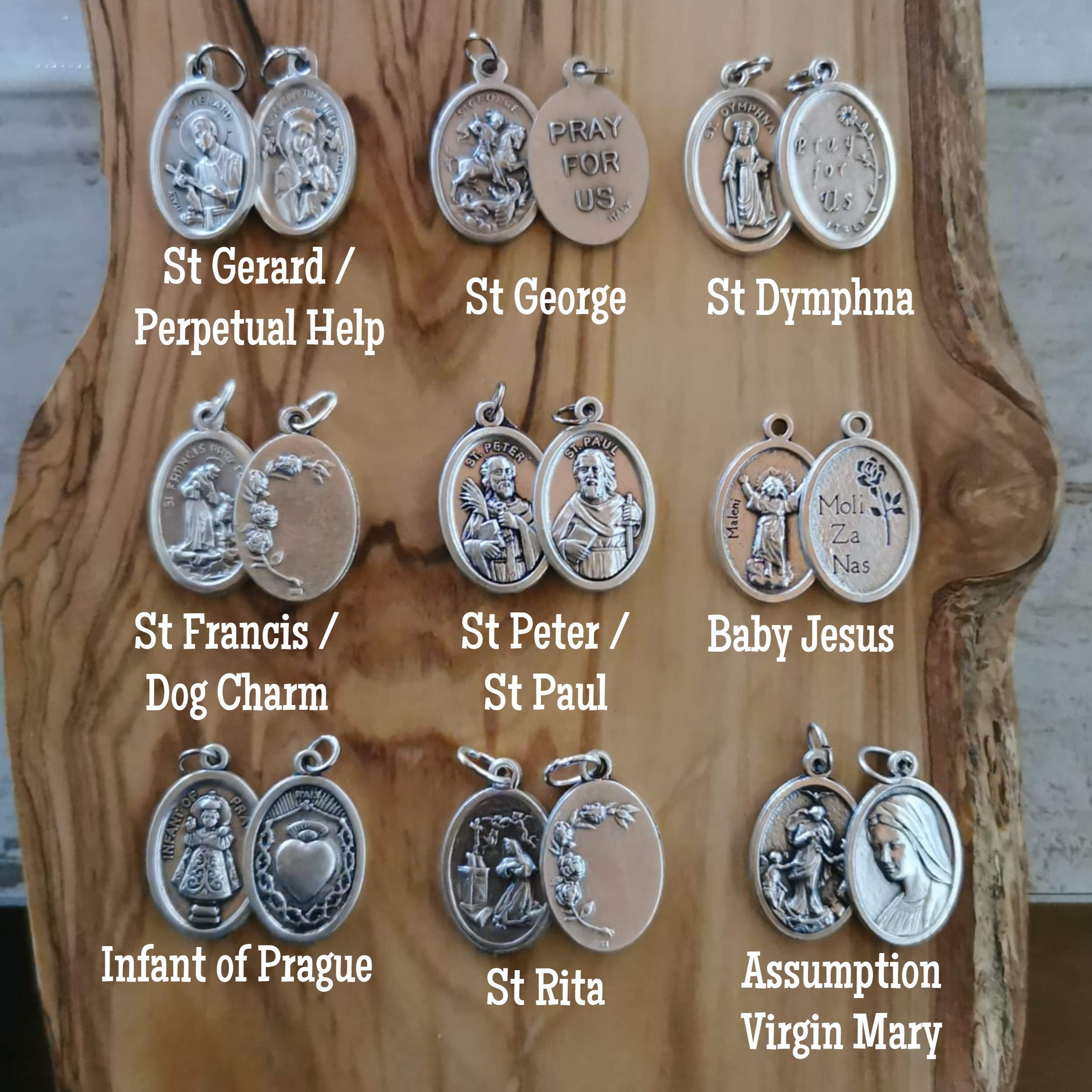 Custom Backpack Name Tags with Catholic Saint Medals - Personalized Bag Nametag