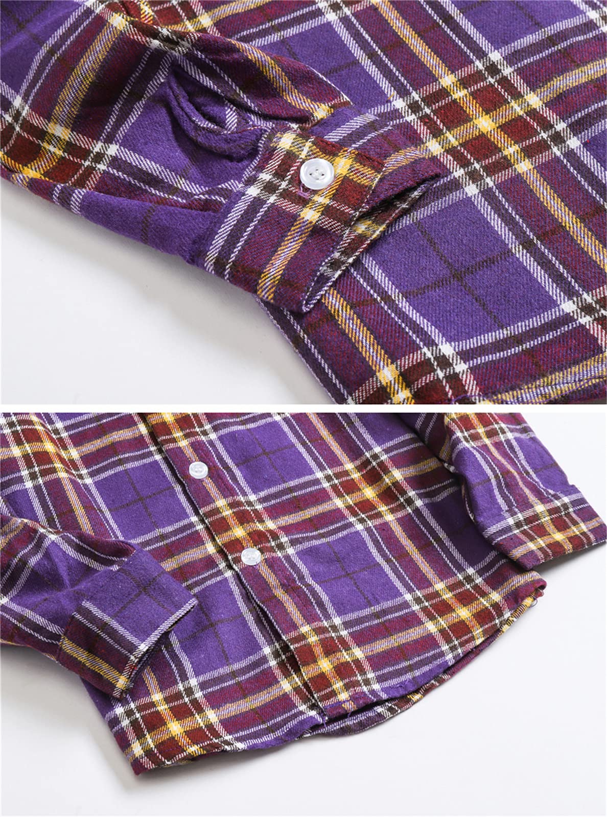 SANGTREE Mens Long Sleeves Flannel Plaid Button Down Shirt Tops Big & Tall, Purple, Medium