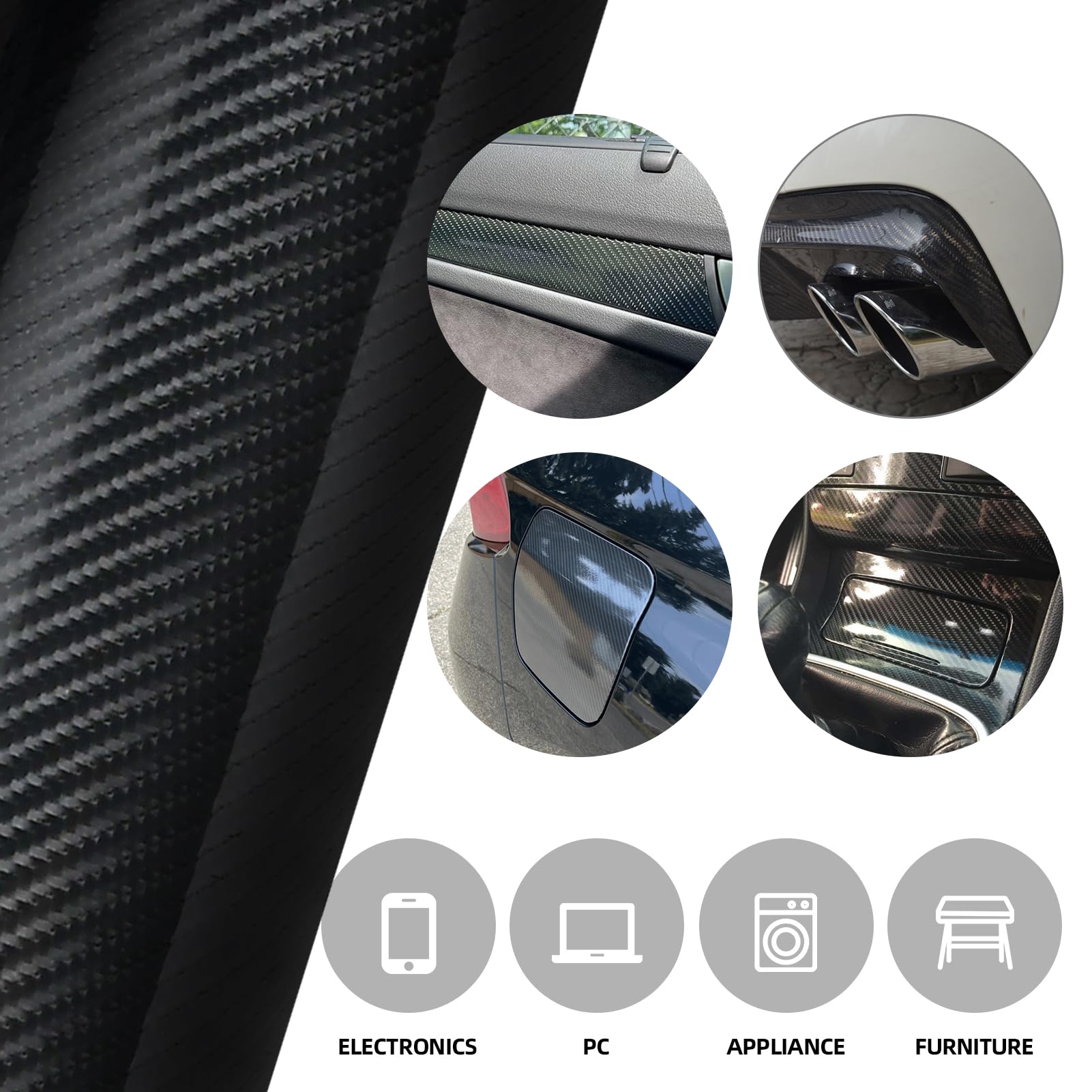 6D Carbon Fiber Vinyl Self Adhesive Film, High Gloss Black Carbon Fiber Vinyl Wrap Sticker Wrap Roll with Air Bubble (1ft x 5ft)