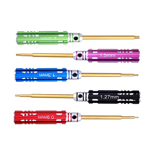 6-Pack Mini 0.9mm 1.27mm 1.3mm 1.5mm 2.0mm Hex Screw Driver Set Titanium Hexagon Screwdriver & 4-Way Wrench Tool Kit for Axial SCX24 1/24 RC Crawler Truck
