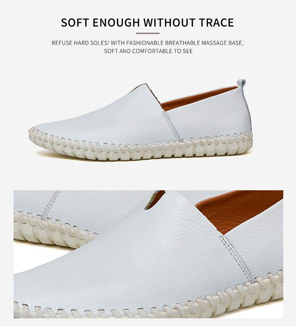 Men's Genuine Leather Loafer Shoes Slip On Soft Walking Driving Shoes,White,45EU=10.5 M US
