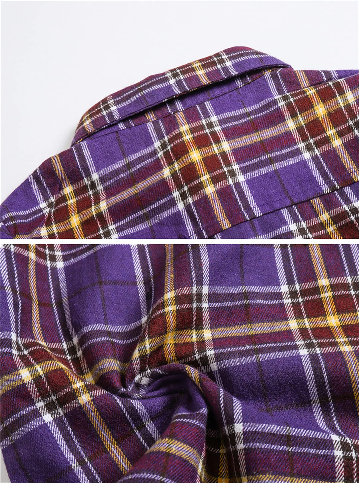 SANGTREE Mens Long Sleeves Flannel Plaid Button Down Shirt Tops Big & Tall, Purple, Medium