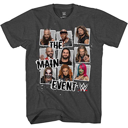 WWE Boys Superstars Group Shirt - John Cena, Daniel Bryan, Seth Rollins World Wrestling Champion Belt T-Shirt (Charcoal Heather, Large)