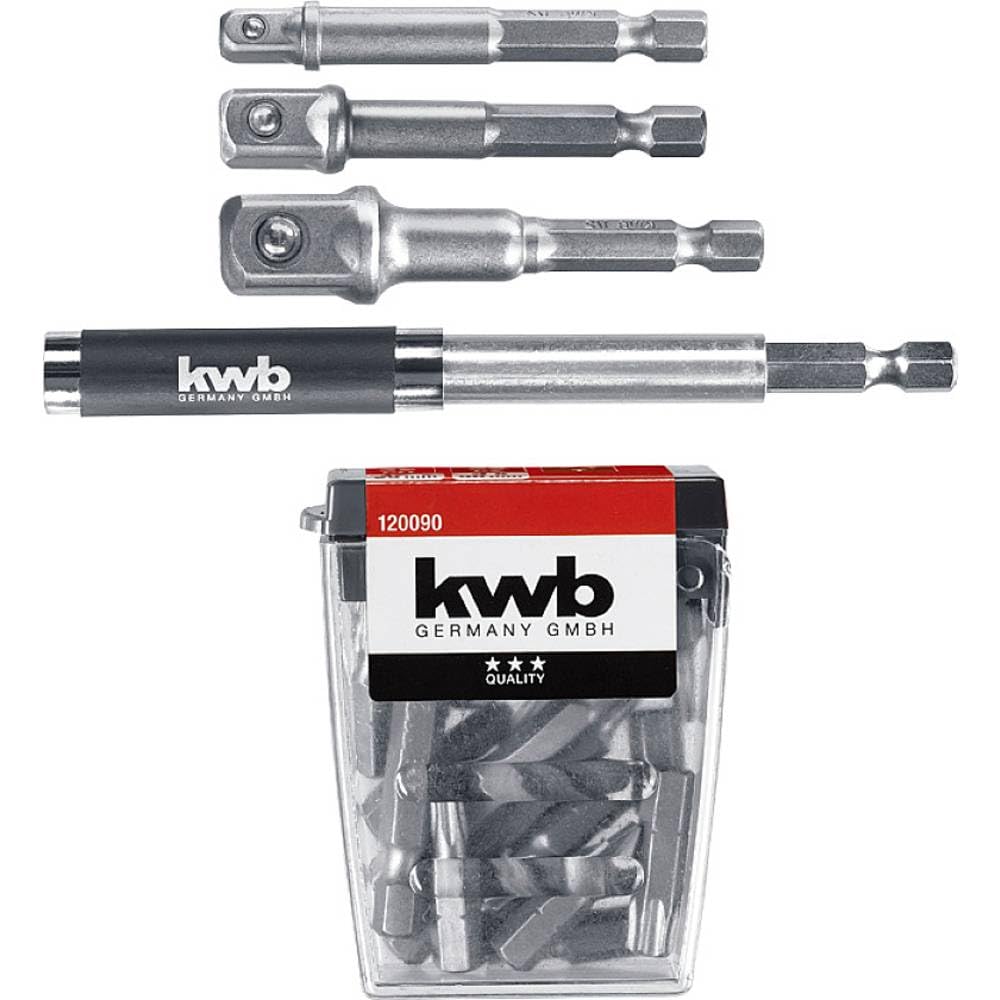 kwb 120090 23-Piece Bit Set Including Socket Adapter and Bit Holder 80 mm/Extendible to 118 mm for Cordless Screwdrivers, Socket Spanner Square Adapter